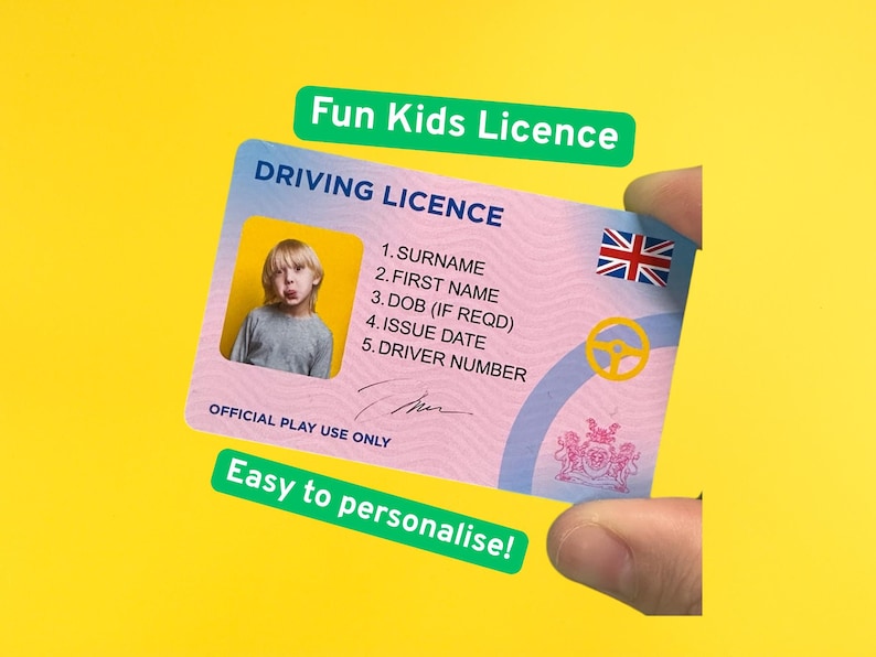Kids Driving Licence Personalised – Pretend Play ID Card With Photo ...