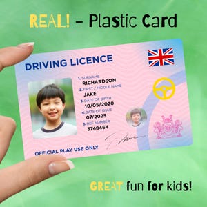 Kids Driving Licence Personalised – Pretend Play ID Card With Photo ...