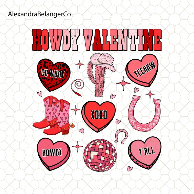Howdy Valentine Cowgirl Png, Western Valentines Png, Valentine Hearts ...