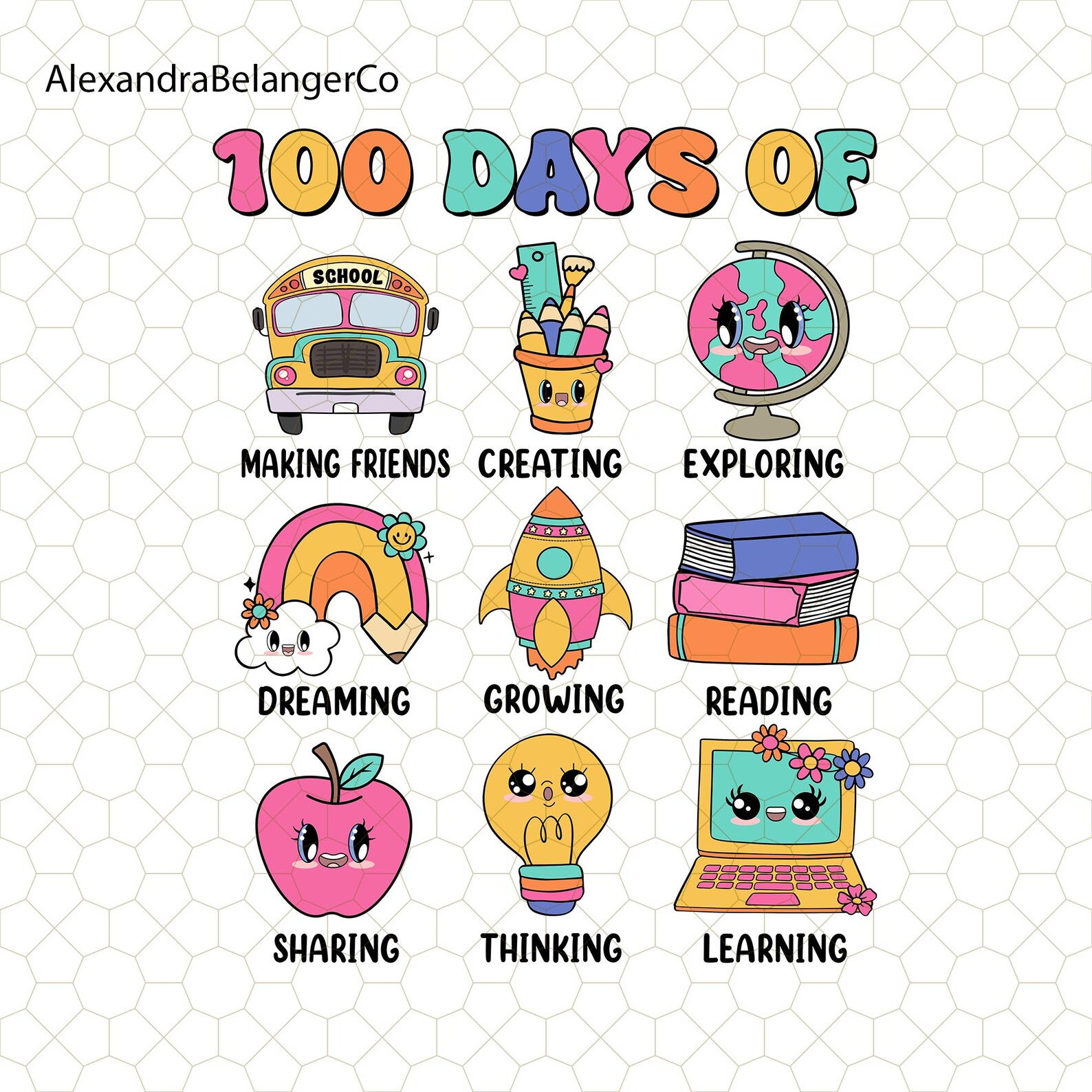 100 Days of School Png, Happy 100 Days of School Png, Teacher 100 Days ...