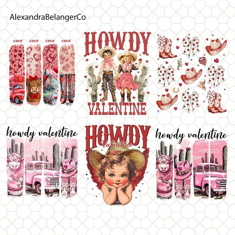 Howdy Valentine Bundle Png, Coquette Howdy Valentine Png, Retro ...