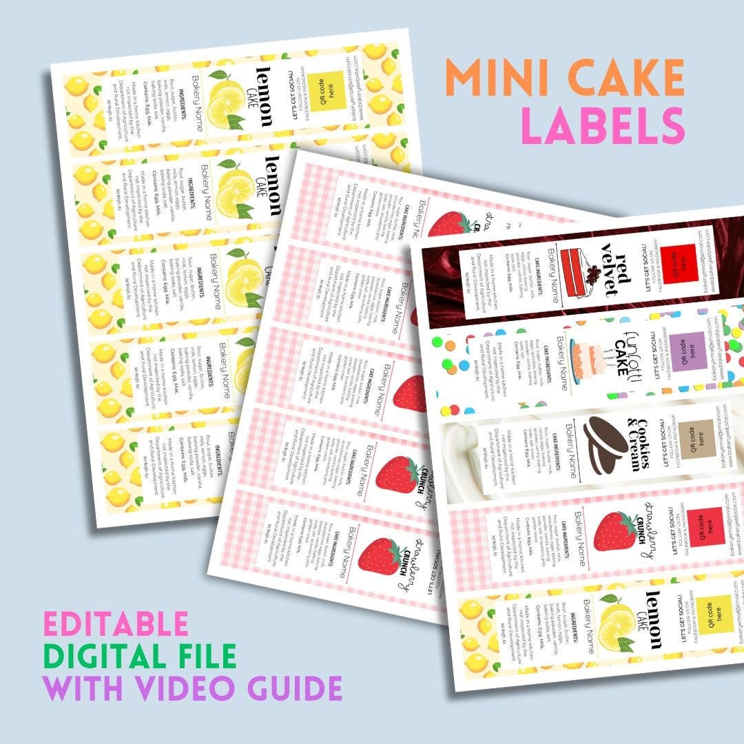 Editable Digital File for Canva | Mini Cake Tin Ingredients Label for ...