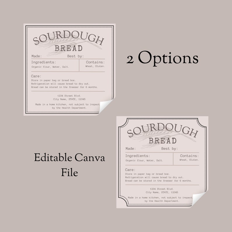 Editable Digital File for Canva, Sourdough Bread Ingredients Label for ...