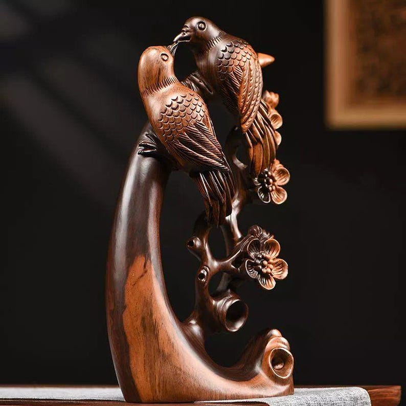 Hand-carved Black Ebony Magpie Sculpture Joyous Home Decor for Living ...