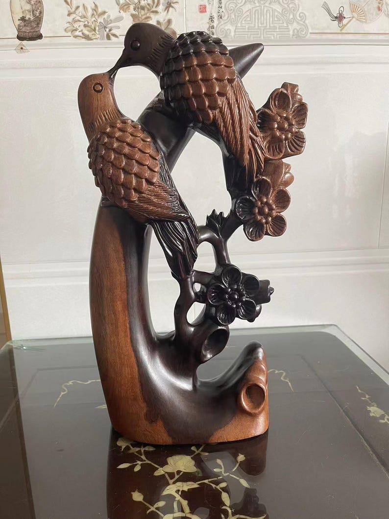 Hand-carved Black Ebony Magpie Sculpture Joyous Home Decor for Living ...