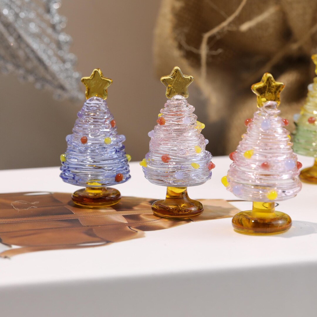 Handmade Christmas Tree Statue, Green Glass Tree Decoration, Christmas ...