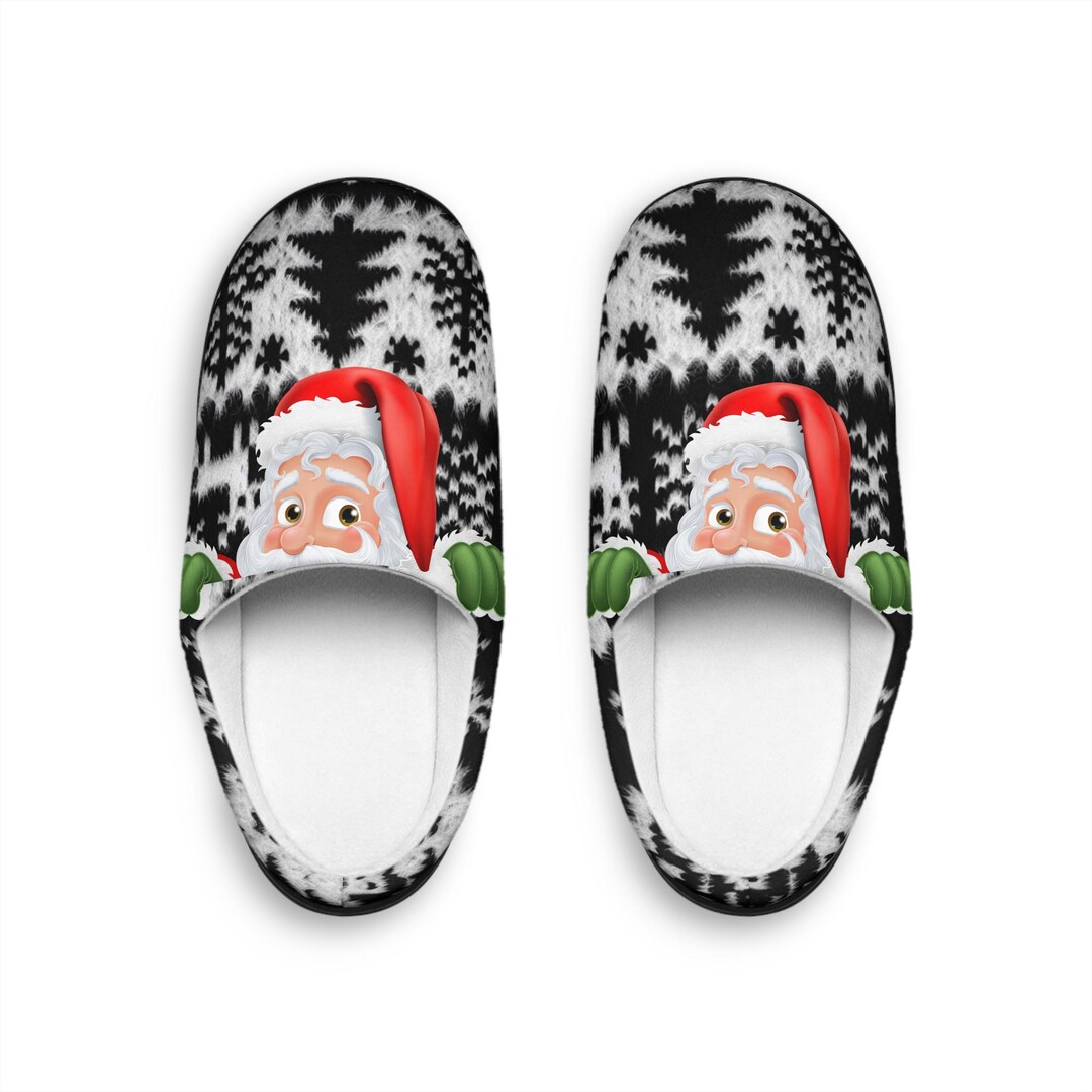 Peeping Santa Indoor Slippers - Cozy Christmas House Shoes, Festive ...