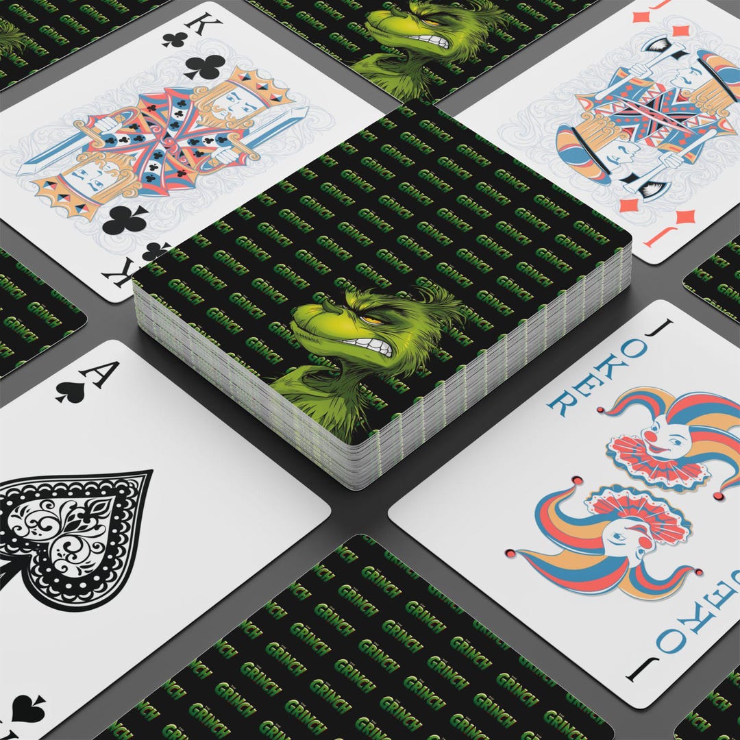 Grinch Face Playing Cards | Holiday Poker Deck, Christmas Card Back - Etsy