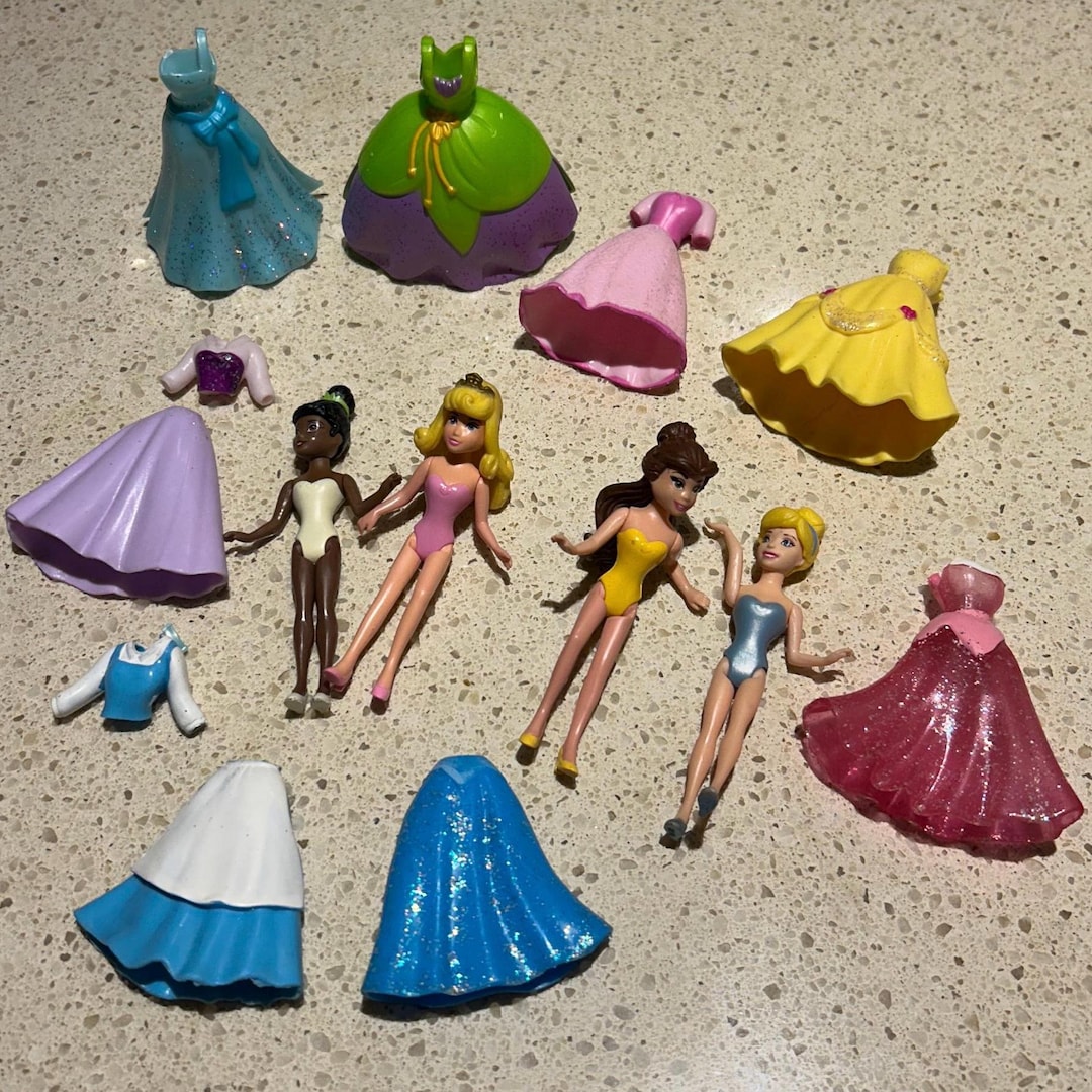 Disney Princesses Polly Pocket Doll Lot Cinderella Aurora Belle Tiana ...