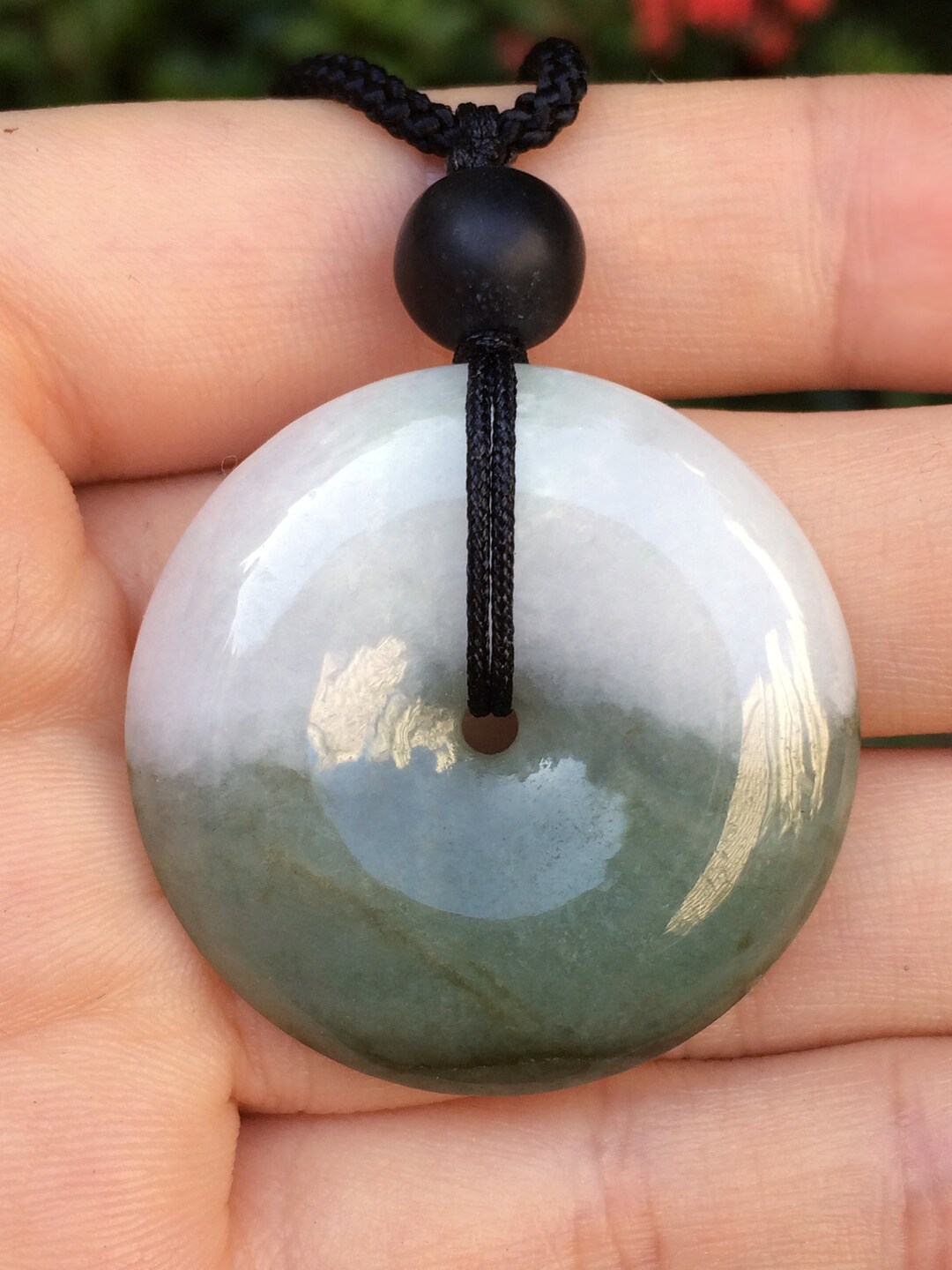 Half Half 3.1cm Jade Donut Pendant Necklace black String Safety Buckle ...