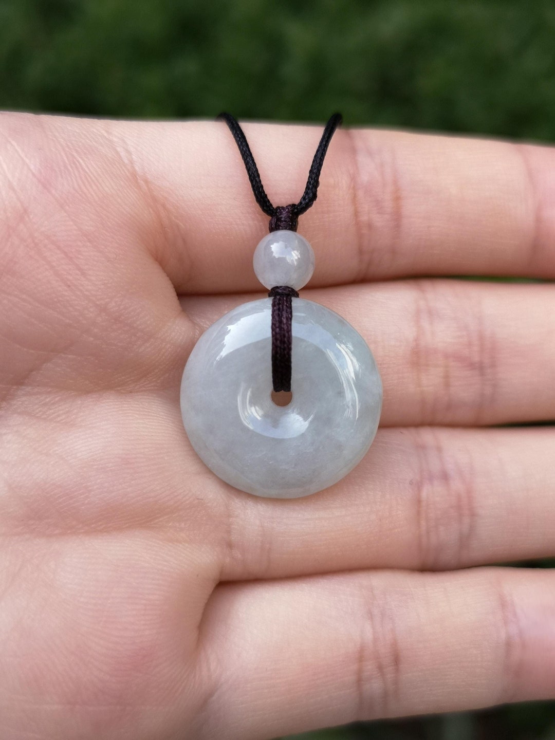 Pale Tone 1.8cm Jade Small Donut Simple Pendant Necklace black String ...