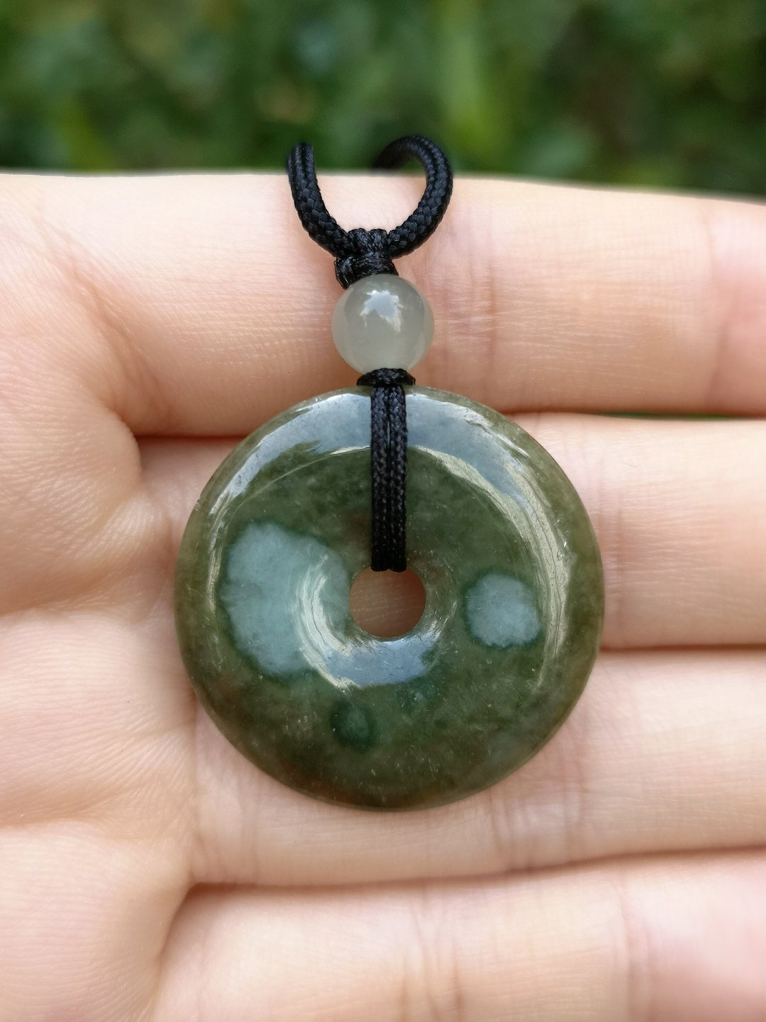 Special Pattern 2.5cm Jade Donut Pendant Necklace black String - Etsy