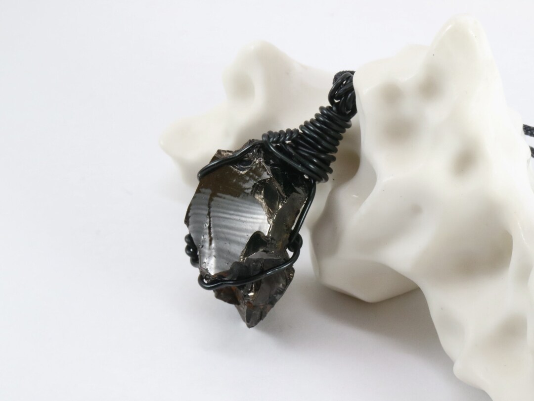 Elite Shungite Raw Stone Wire Wrap Pendant Necklace (black String ...