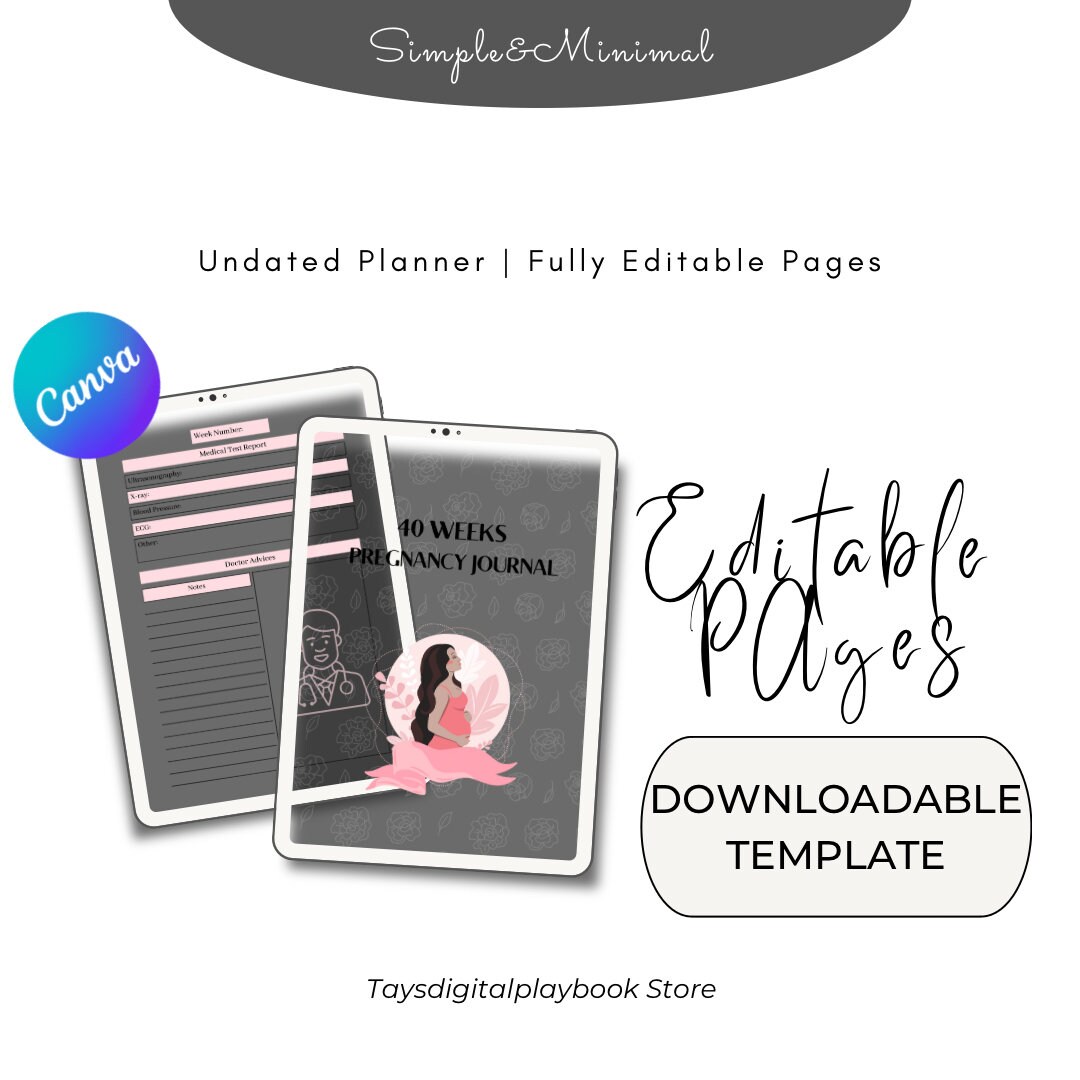 40-week Pregnancy Journal Template | Digital Download | Printable ...
