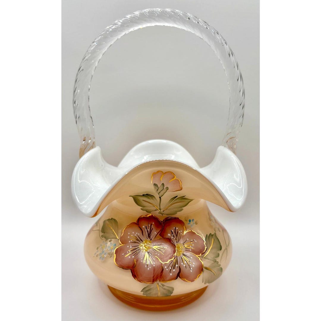 Fenton Art Glass Basket, Sunset Overlay, Hand Blown/painted, Signed - Etsy