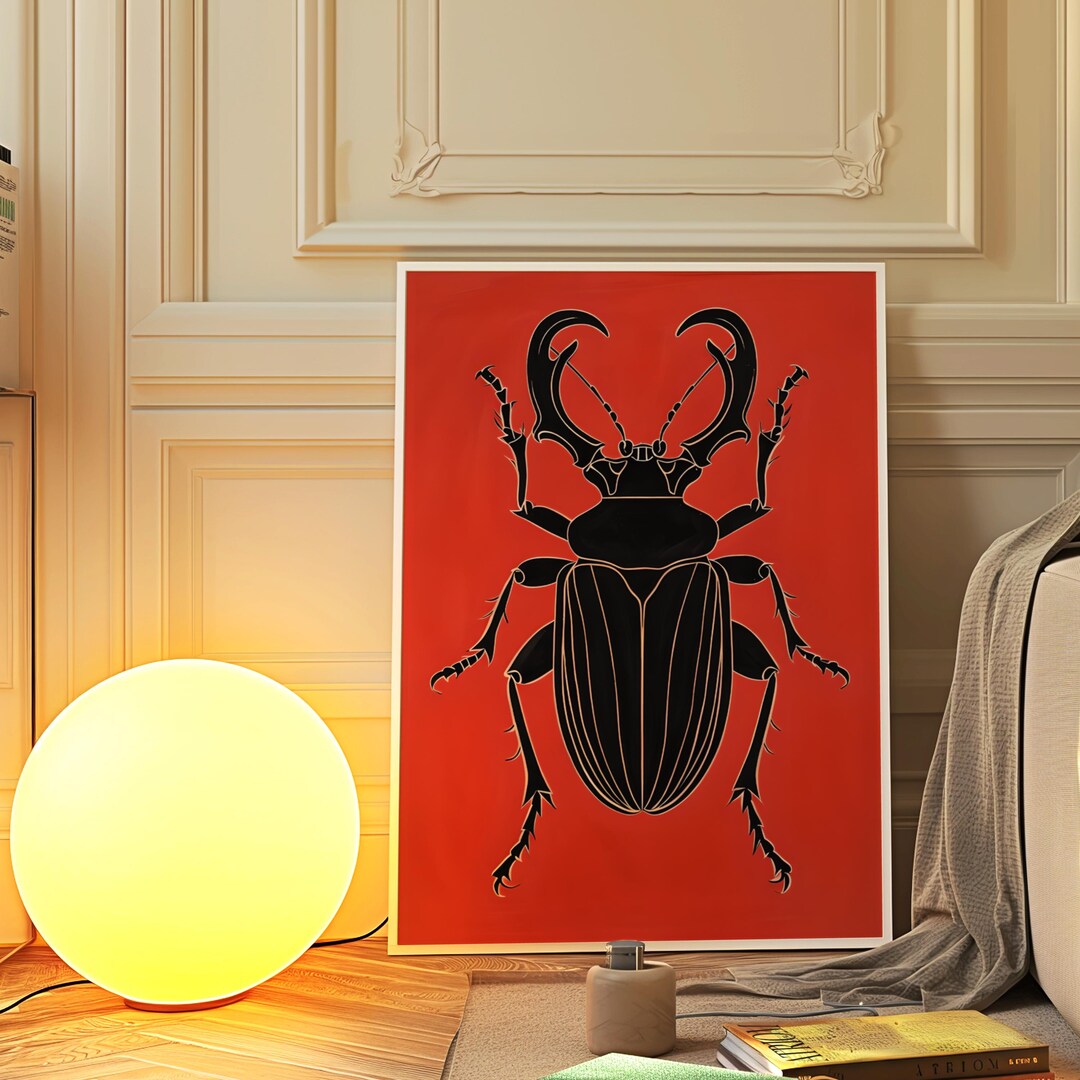 Gothic Beetle Art Print | Grunge Red Insect Wall Decor | Digital ...