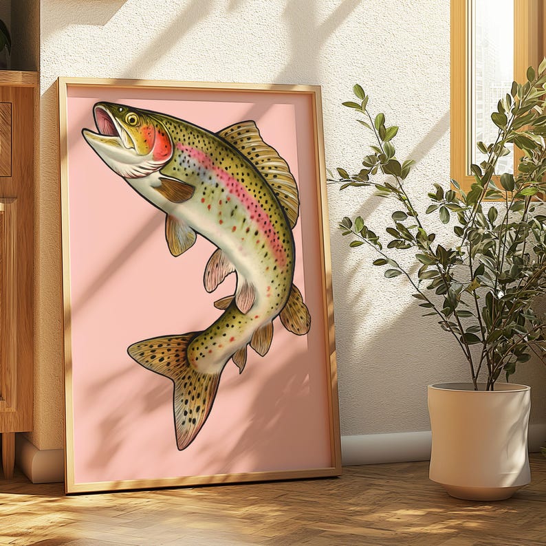 Vintage Rainbow Trout Print: Fisherman Cabin Decor (digital Download ...