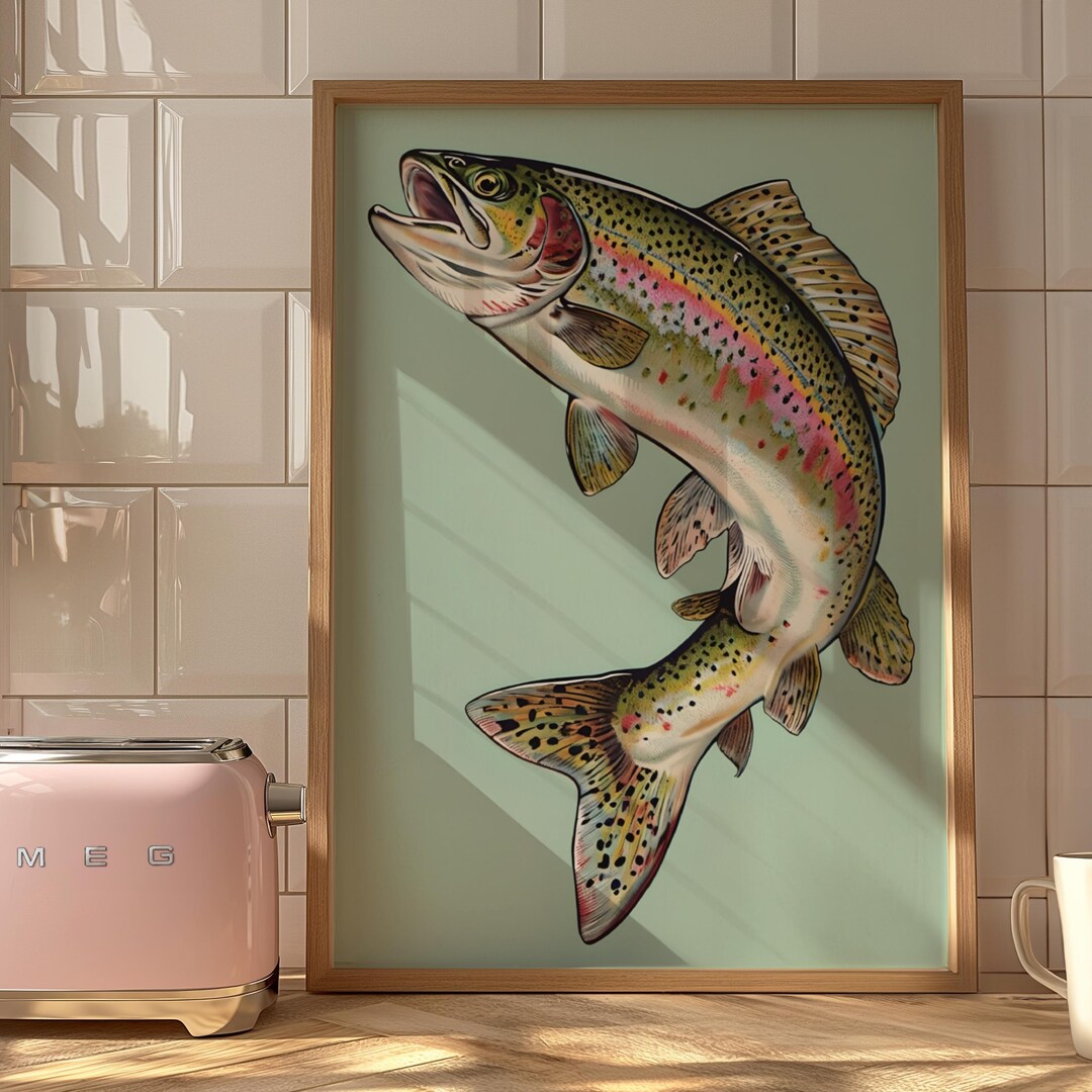 Rainbow Trout Wall Art Print – Vintage Fish Illustration | Fisherman ...