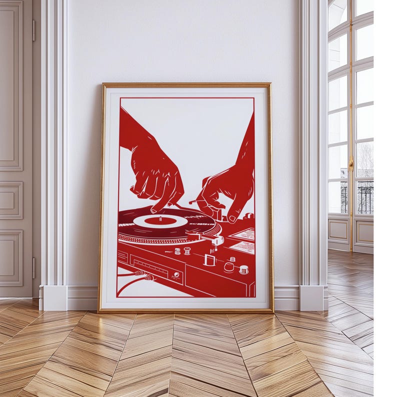 Retro Record Player Line Art Print, Music Room Decor (digital Download ...