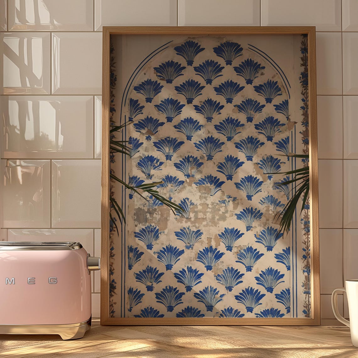 Blue Floral Tile Art Print: Vintage Mediterranean Decor (digital ...