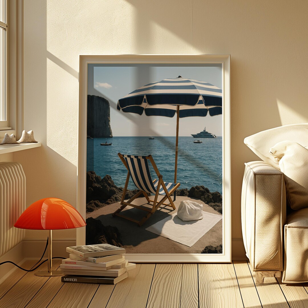Coastal Beach Chair Print: Mediterranean Ocean Scene (digital Download ...