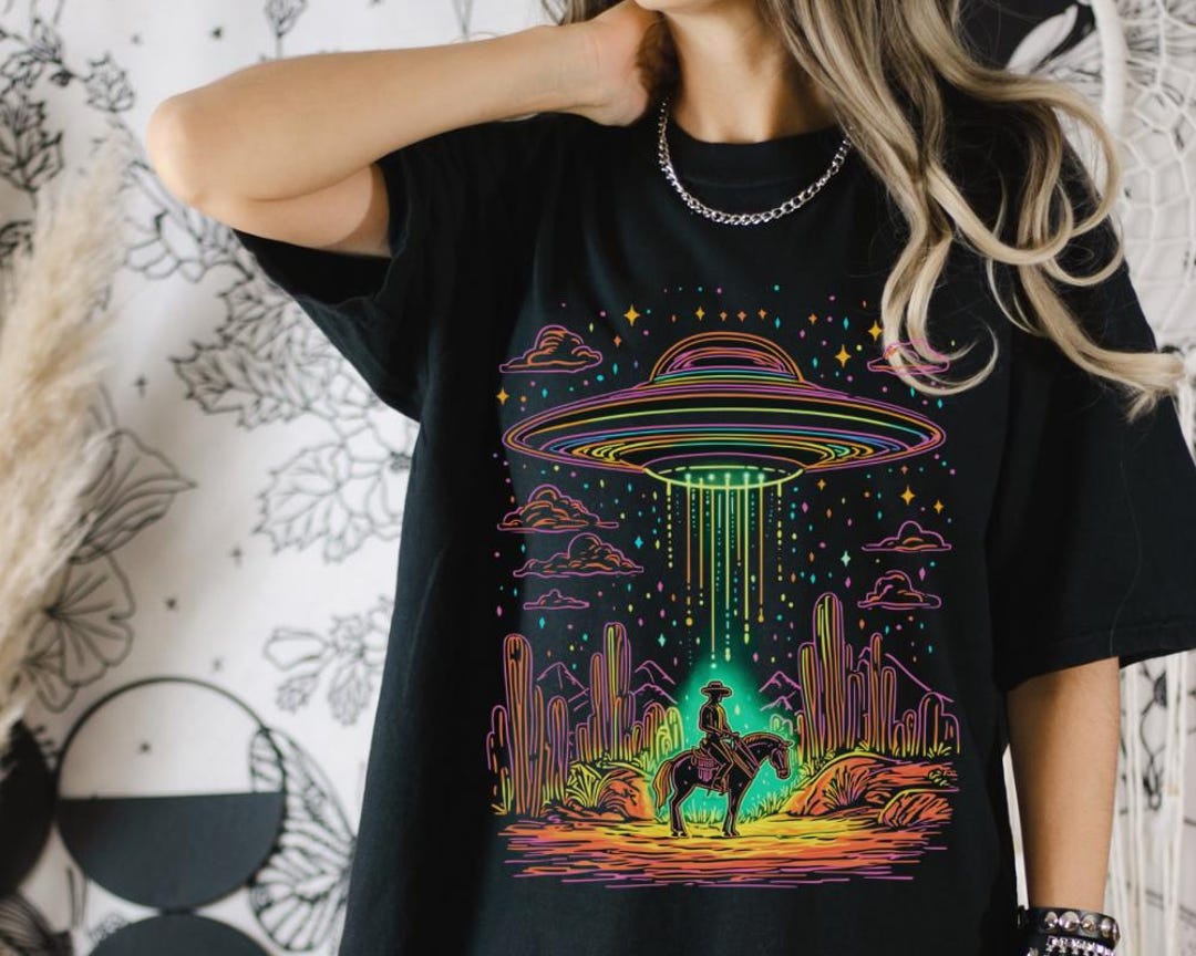 Neon UFO Cowboy Shirt Sci-fi Western Shirt Alien Abduction Shirt Alien ...