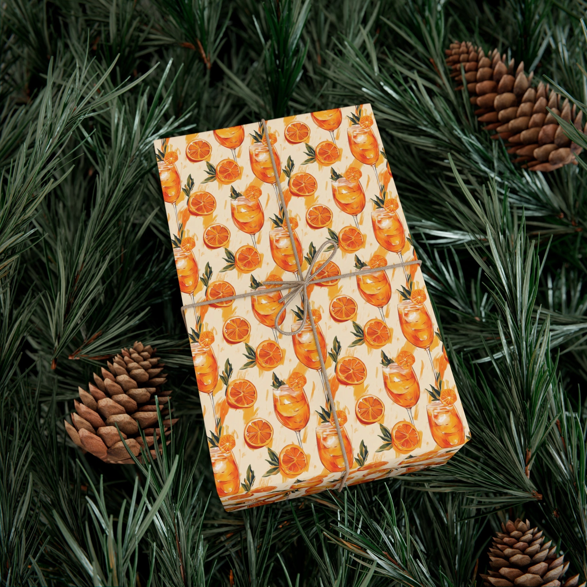 Aperol Spritz Cocktail Wrapping Paper Peach Yellow Background With ...