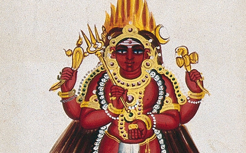 Kala Bhairava Wearing a Garland of Skulls, With His Vehicle, the Dog ...