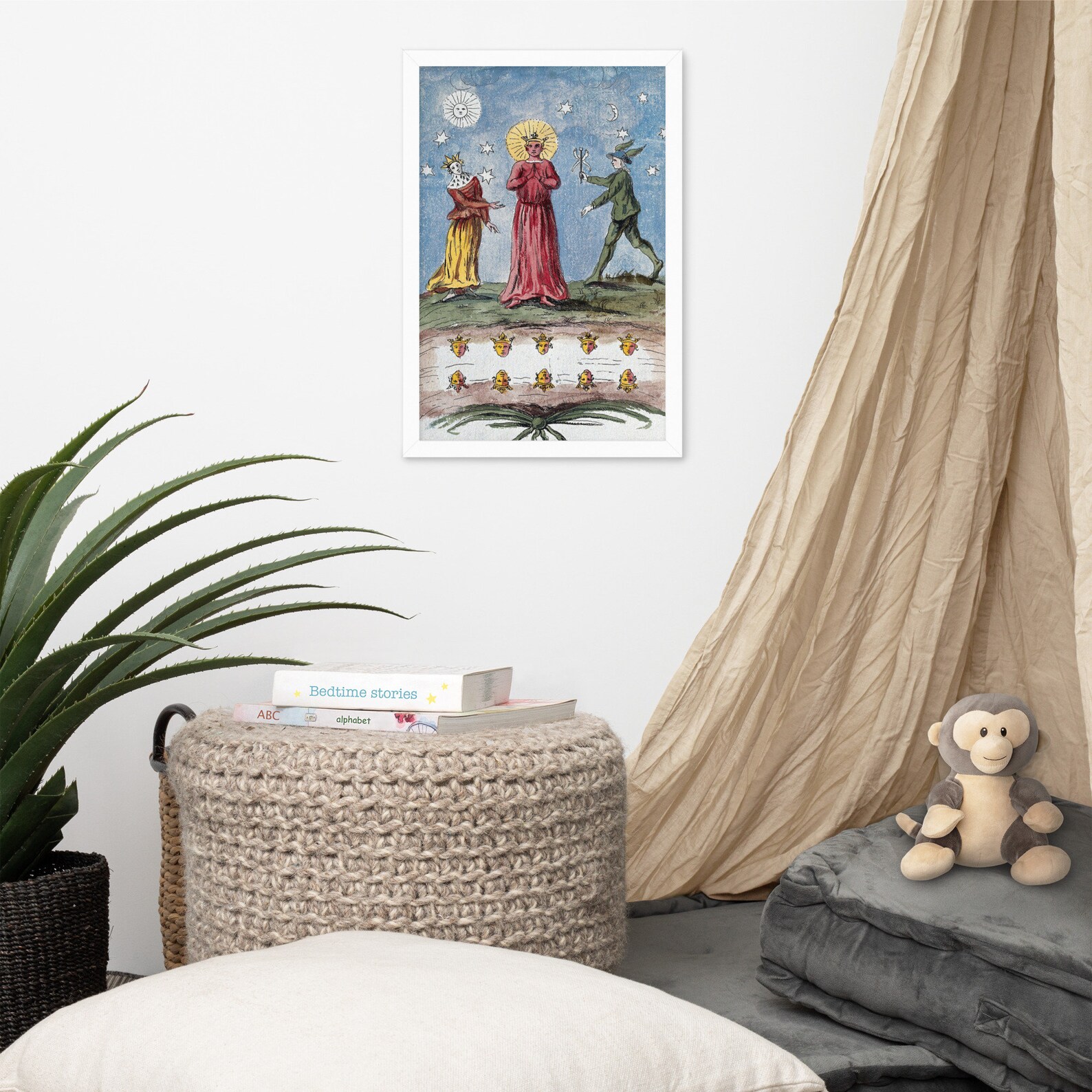 A Red-faced King Stands in a Red Robe, Flanked by a Queen and the Deity ...