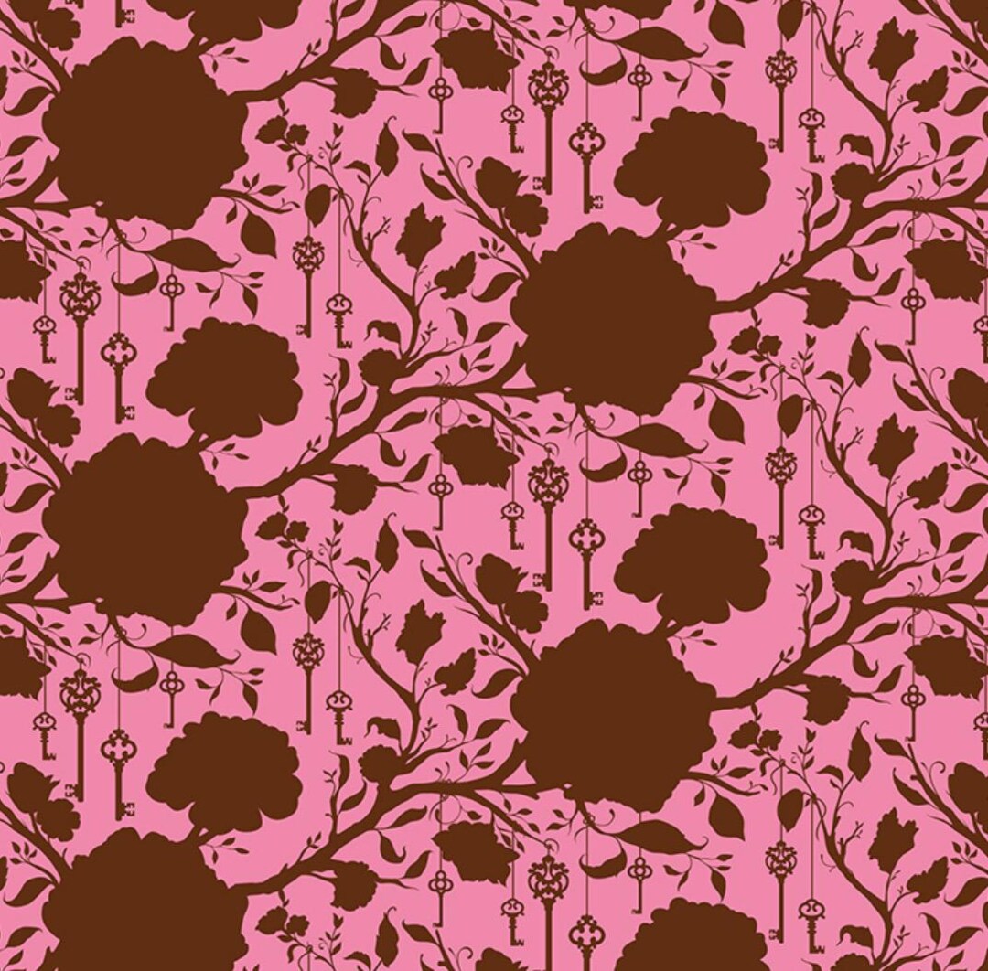 Tula Pink Plume Fabric - Key Tree in Pink Peony - 1/2 Yard OOP - Etsy