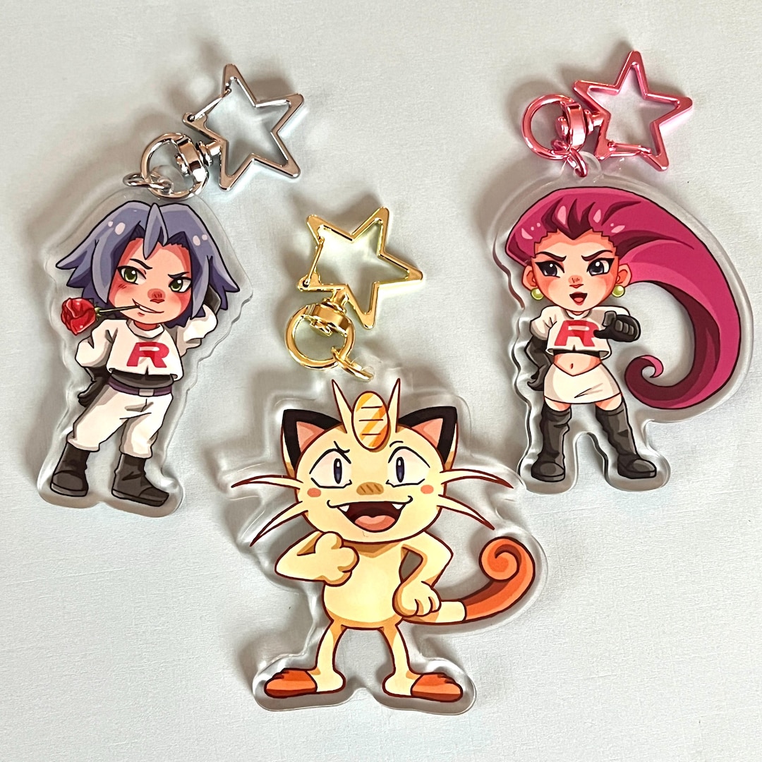 Poke Team Rocket - Jessie, James, and Meowth - 2.5 Inch Acrylic Charm ...