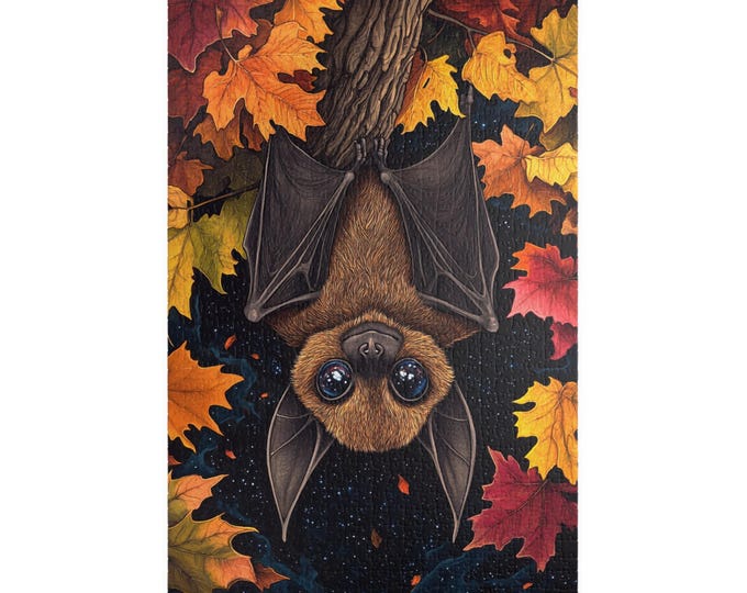 Fall Bat Jigsaw Puzzle | Cottagecore Art Puzzle for Adults | Nature ...