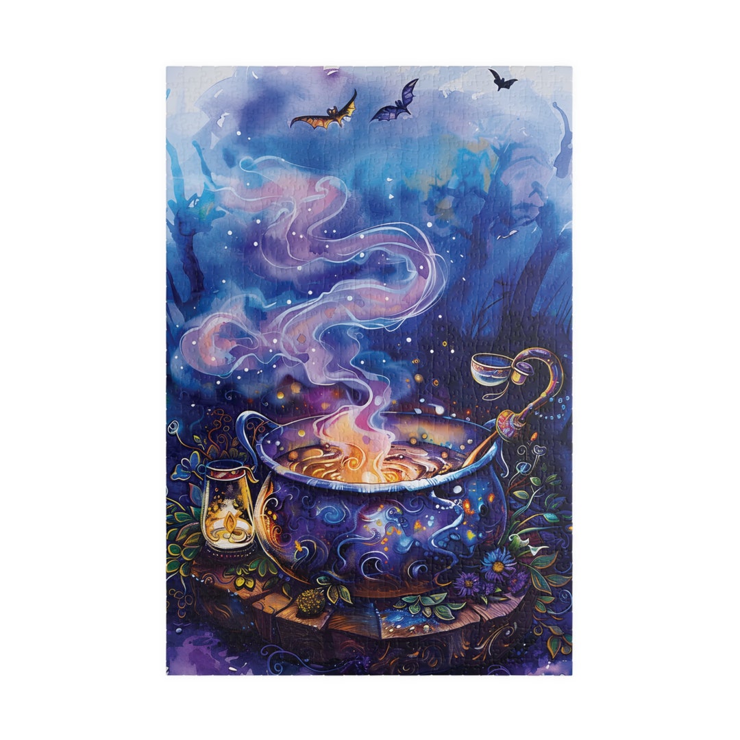 Moon Witch Cauldron Jigsaw Puzzle Gothic Puzzle Fantasy Puzzle Gift for ...
