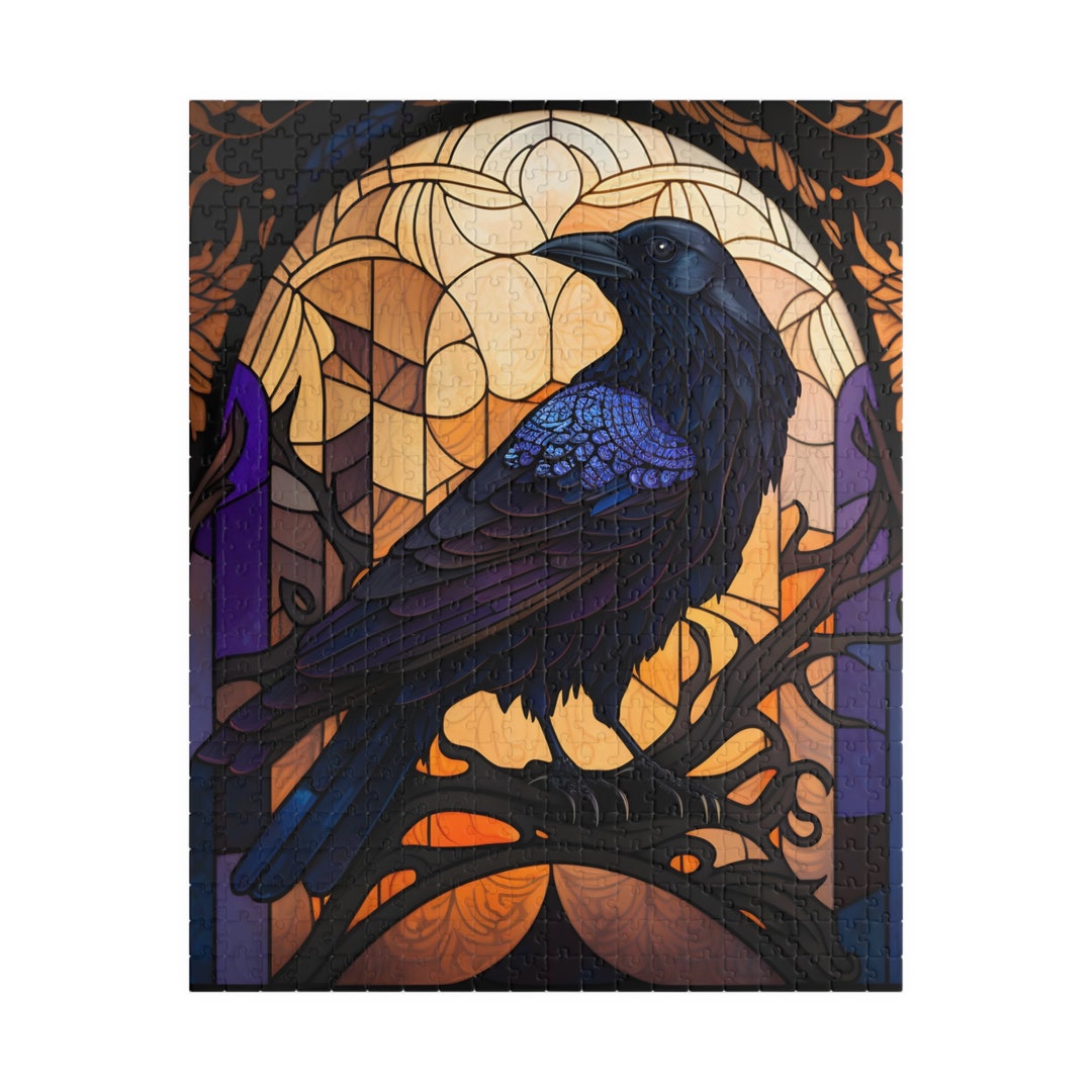 Purple Raven With Jewels Stained Glass Window Gothic 500 Piece - Etsy