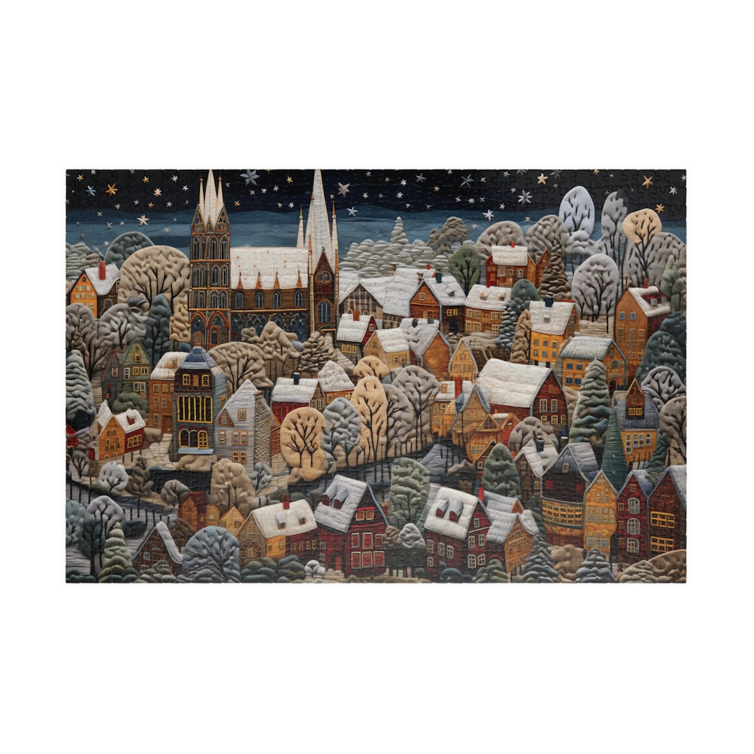 The Quaint Winter Village Embroidered Jigsaw Puzzle, Difficult 1000 Piece Puzzle for Adults, 500 ...