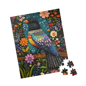 Folk Art Crow Jigsaw Puzzle | Raven Puzzle | Colorful Puzzle for Adults ...