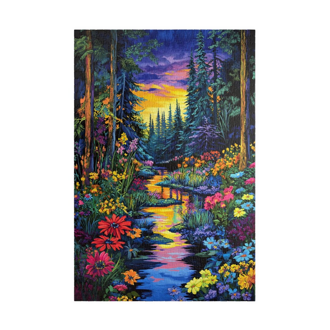 Forest Stream Jigsaw Puzzle | Colorful Sunset Landscape Puzzle for ...