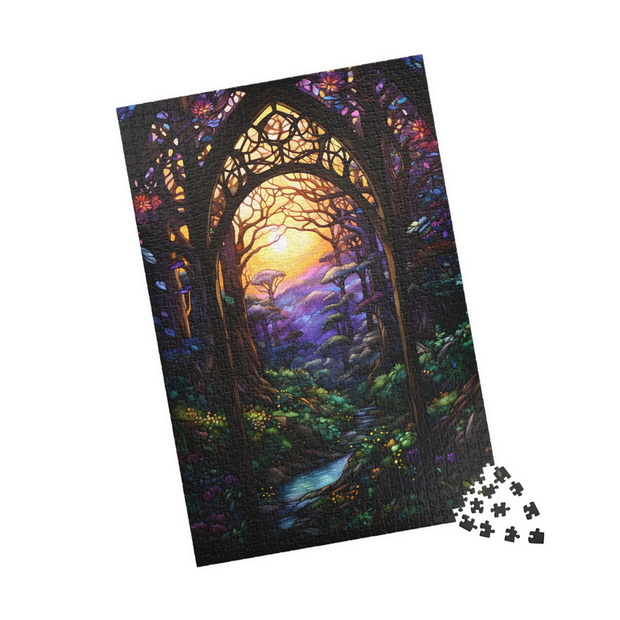 Enchanted Forest Stained Glass Jigsaw Puzzle, Mythical Fantasy Puzzle ...