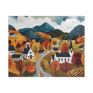 Fall Folk Art Town Jigsaw Puzzle | Autumn Landscape Puzzle | Beautiful ...