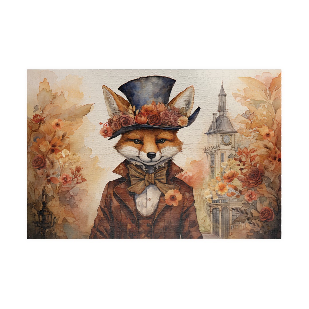 Dapper Fox Jigsaw Puzzle, Watercolor 1000 Piece Puzzle, Autumn Animal ...