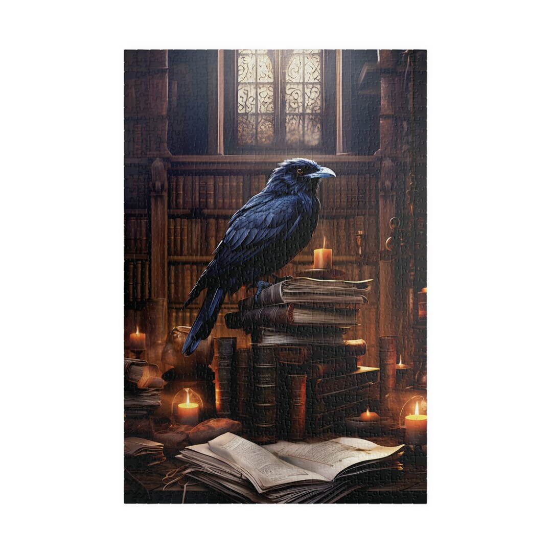 Raven Reads a Book Jigsaw Puzzle, Dark Academia Puzzle for Adults ...