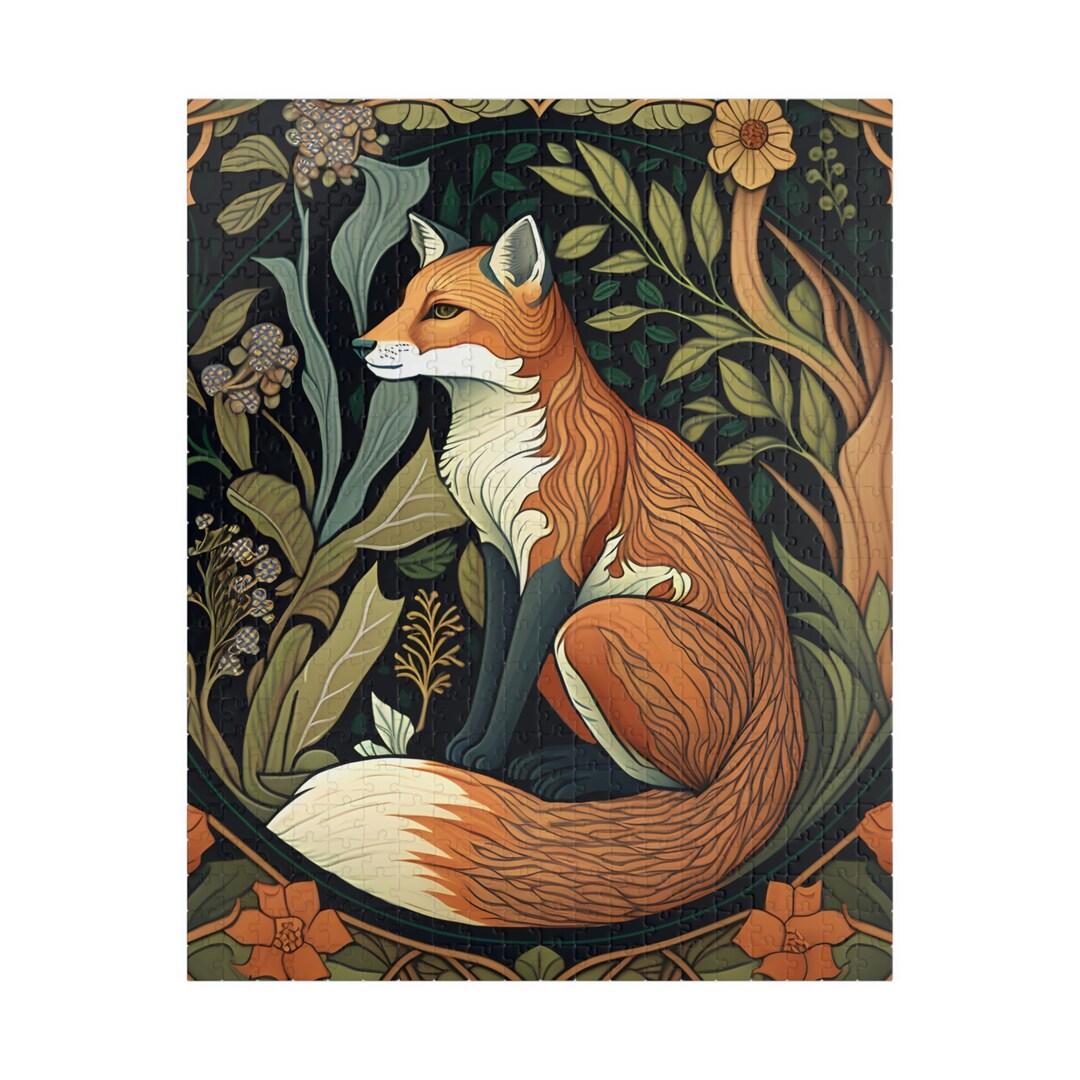 William Morris Inspired Fox With Leaves and Flowers 500 Piece - Etsy