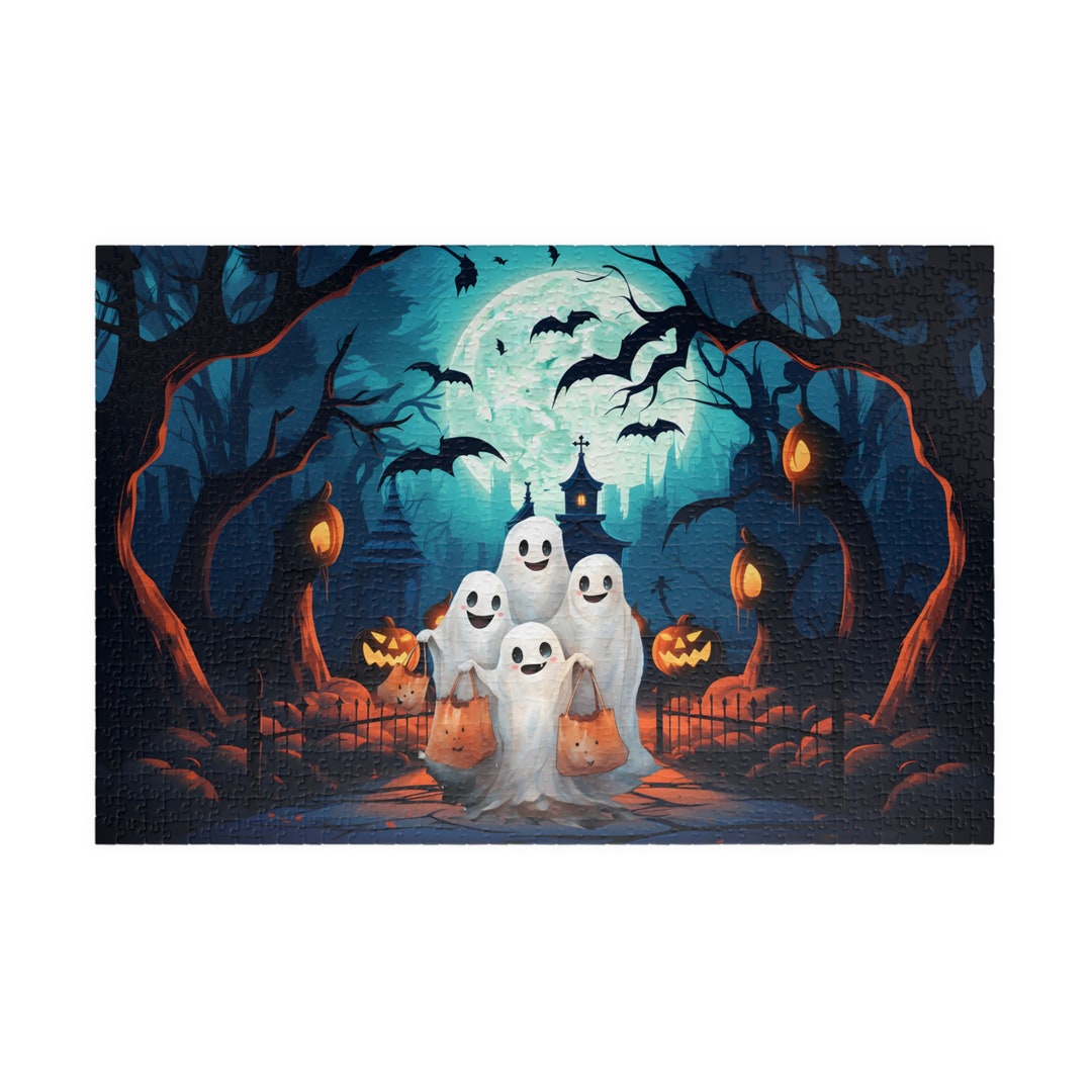 Trick or Treat Ghosts Jigsaw Puzzle Cute Halloween Puzzle Fall Puzzle ...