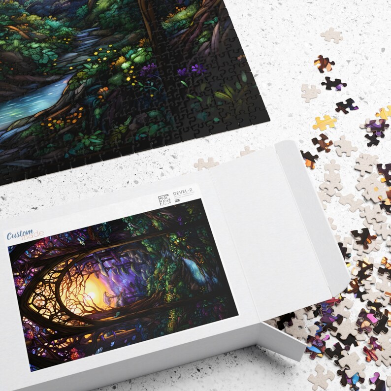 Enchanted Forest Stained Glass Jigsaw Puzzle, Mythical Fantasy Puzzle ...