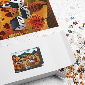 Fall Folk Art Town Jigsaw Puzzle | Autumn Landscape Puzzle | Beautiful ...