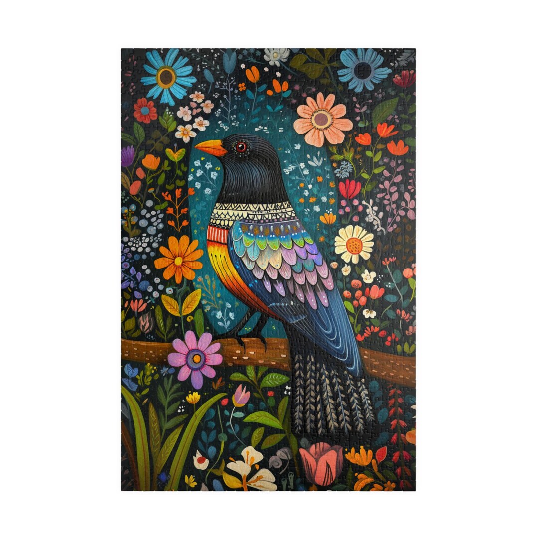 Folk Art Crow Jigsaw Puzzle | Raven Puzzle | Colorful Puzzle for Adults ...
