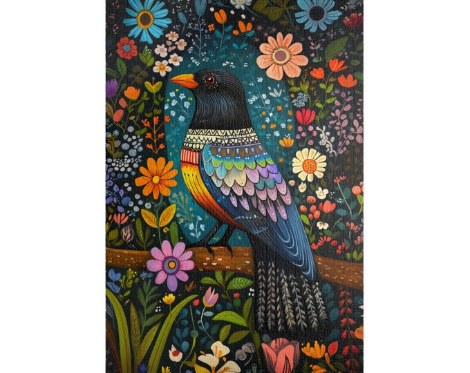 Folk Art Crow Jigsaw Puzzle | Raven Puzzle | Colorful Puzzle for Adults ...