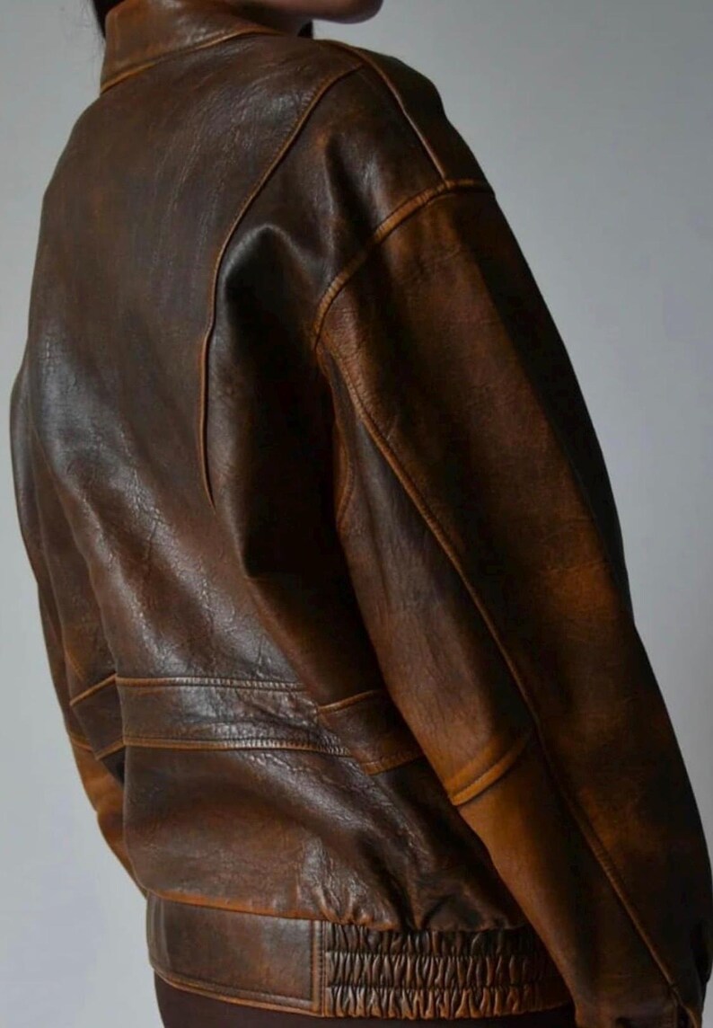 Women’s 90'S Vintage Oversized Bomber Classic Style Wear Brown Genuine ...