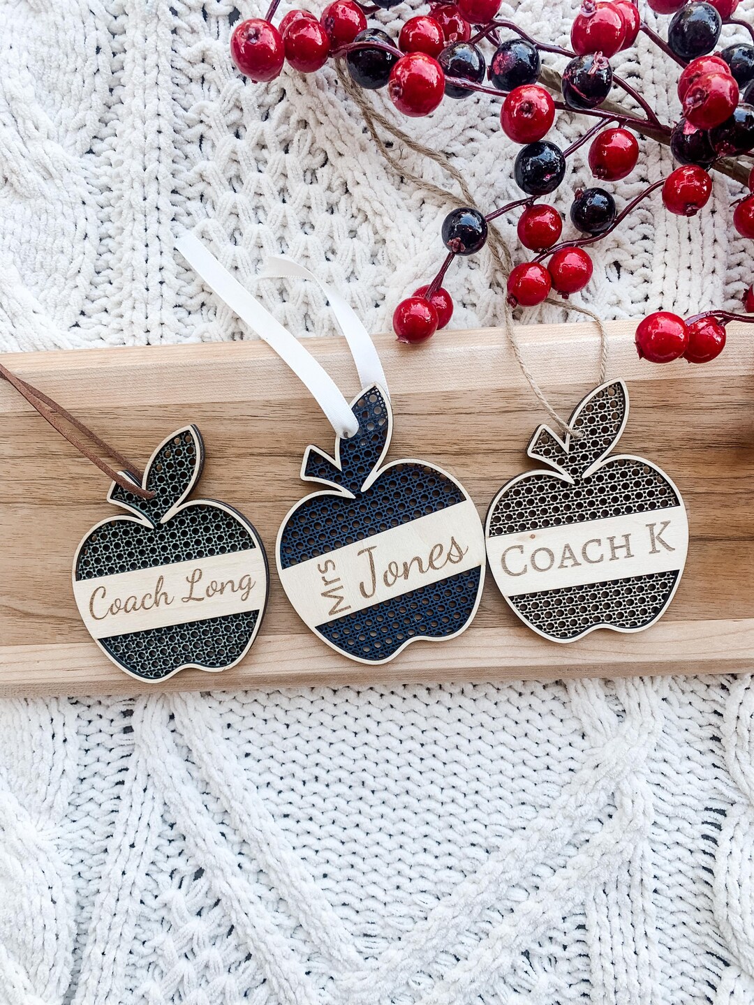Rattan Apple Teacher Ornament, Apple Teacher Ornament, School Christmas ...