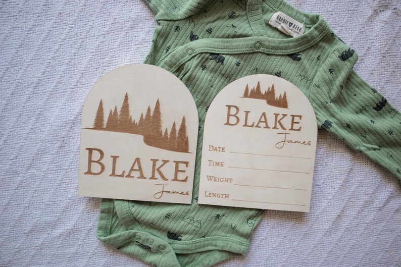 Forest Tree Arched Wooden Baby Statistics Sign, Newborn Stat Sign ...